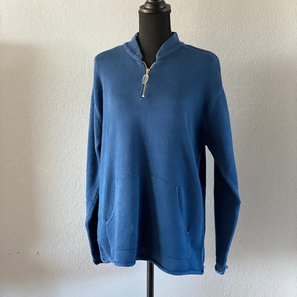 Denim&Co | Sweaters | Womens Blue Quarter Zip Blue Knit Sweater | Poshmark